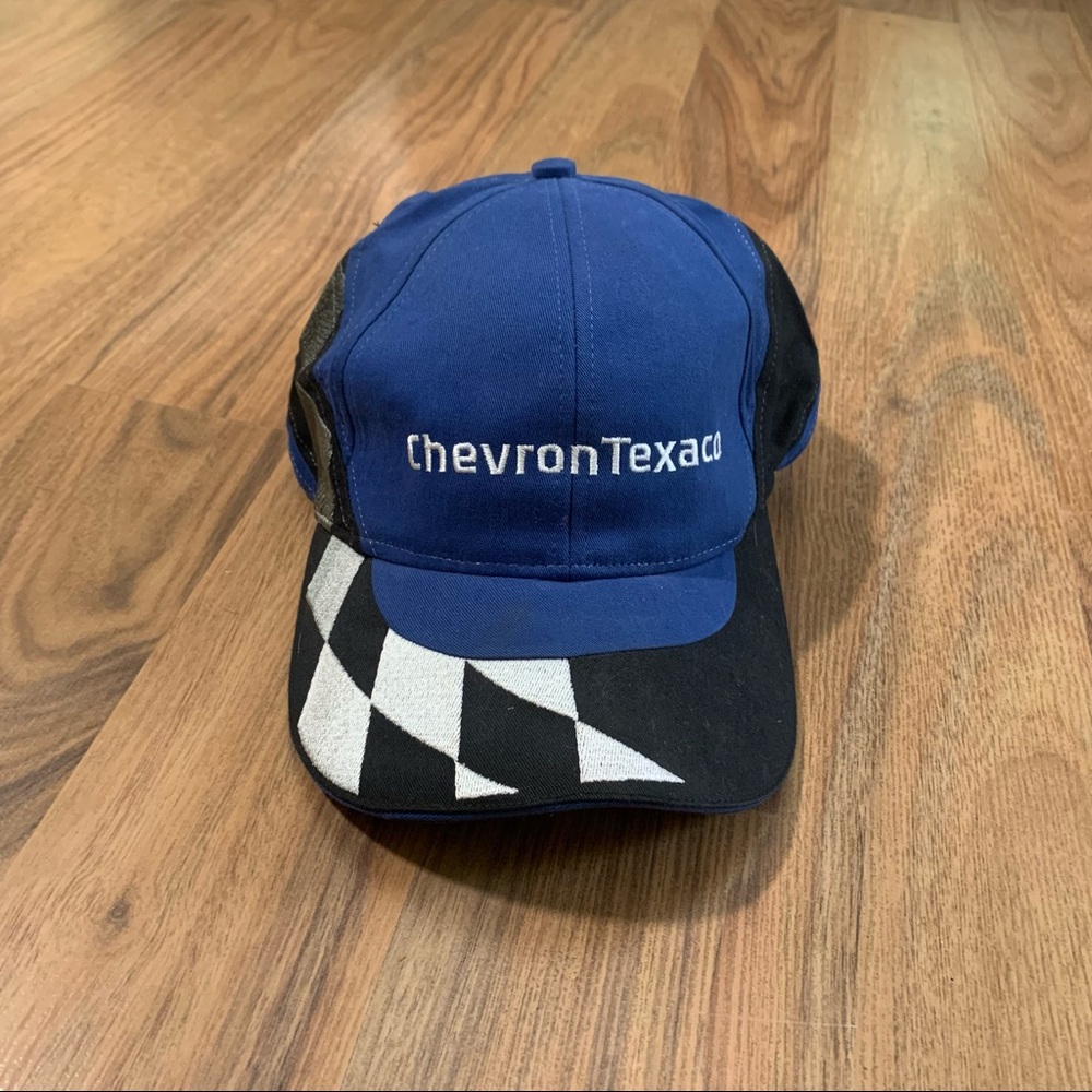 Vintage Chevron Texaco Checkered Flag Brim Racing Cap… - Gem